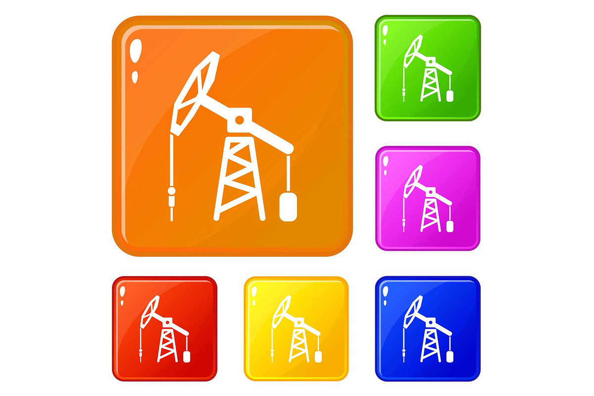 Oil rig icons set vector color, an Object Illustration by Ylivdesign