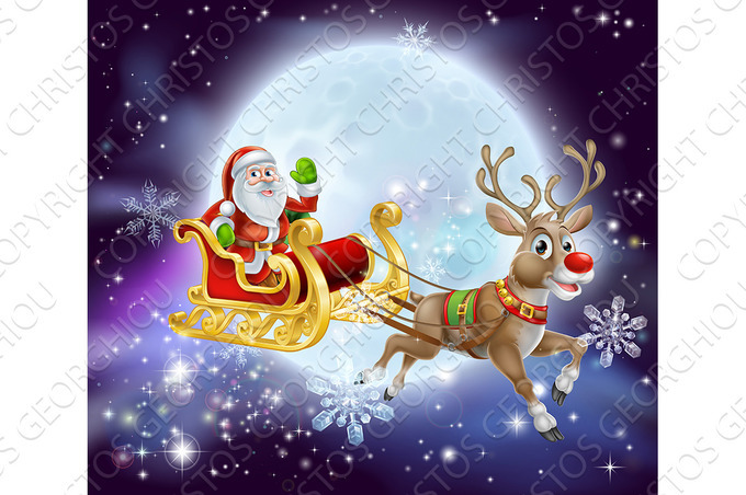 Santa Christmas Sleigh Moon | Graphic Objects ~ Creative Market