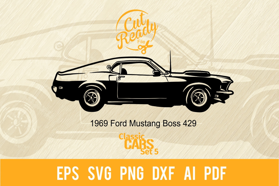 1969 Ford Mustang Boss 429 SVG, a Transportation Illustration by ...