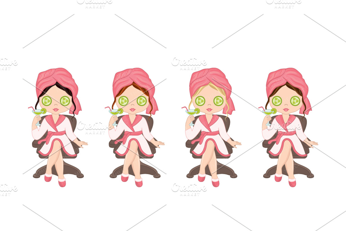 Vector Spa Girls Clipart, an Illustration by TheCreativeMill