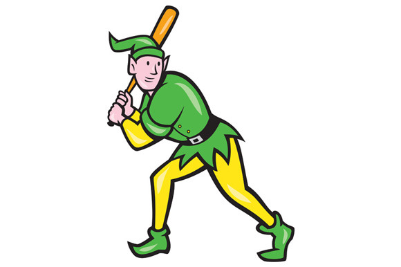 Elf Baseball Player Batting Isolated, an Illustration by patrimonio
