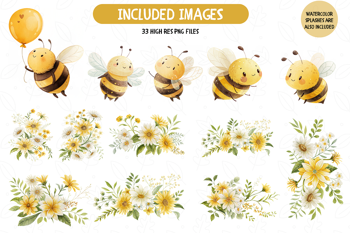 Cute Little Bees Watercolor Clipart, an Illustration by TatiMockup