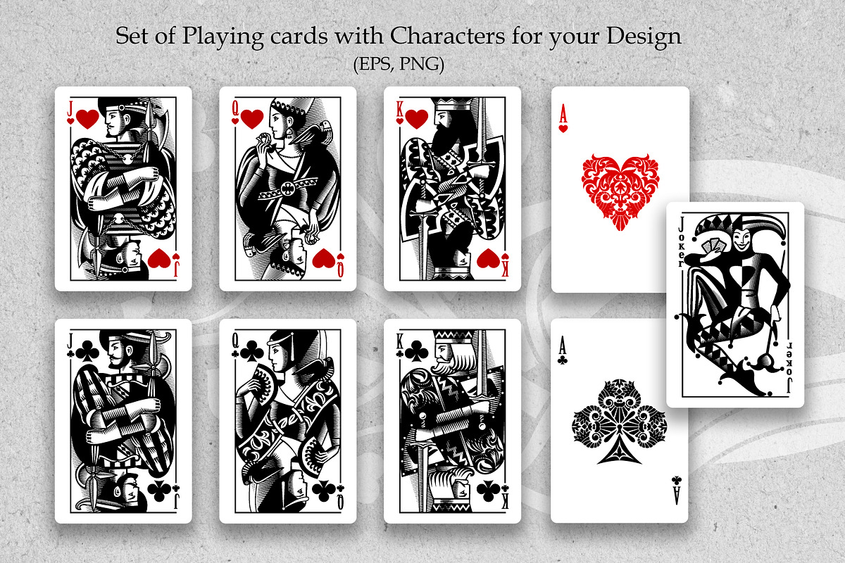 Poker playing cards in engraving style