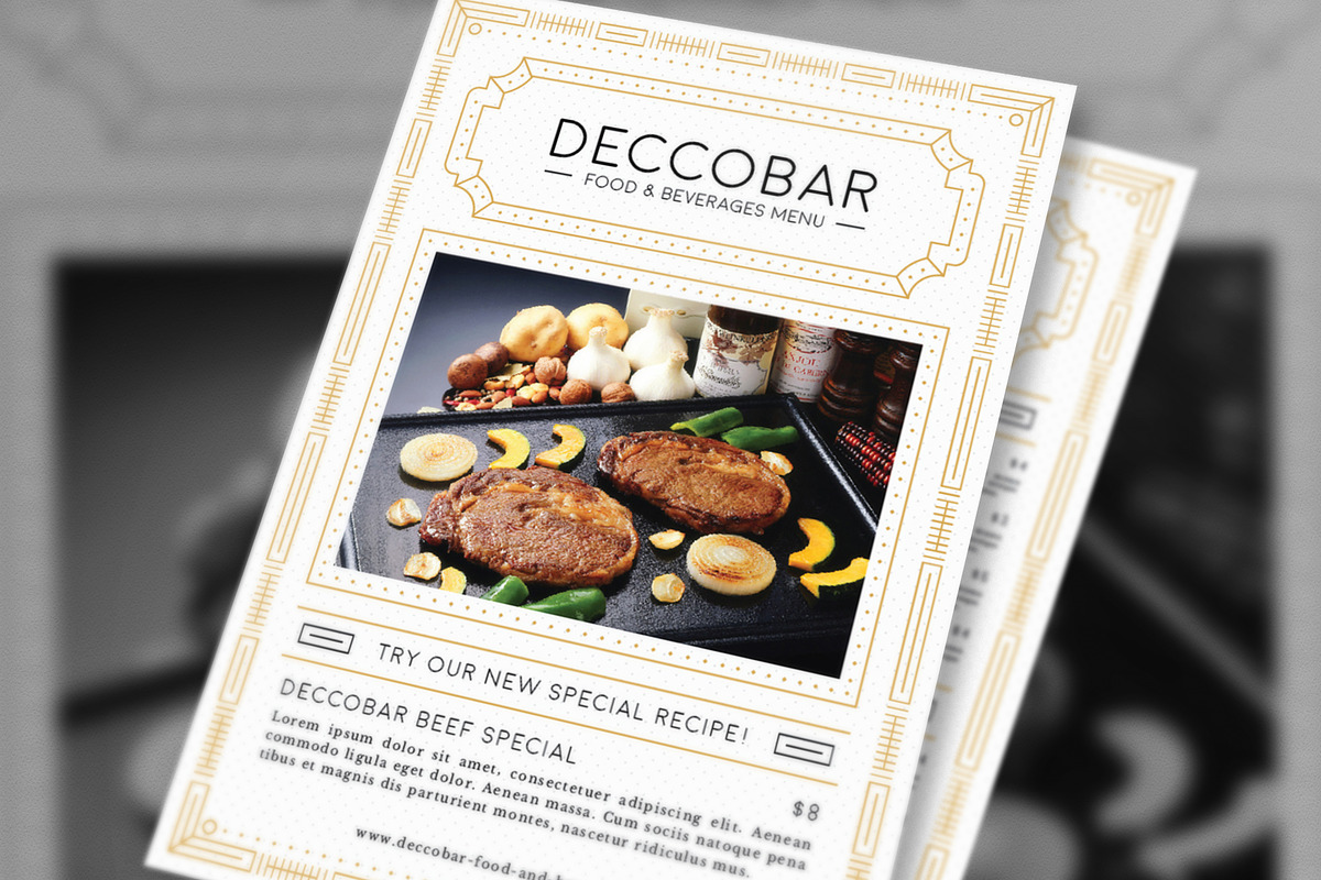 Art Deco Food & Beverages Menu, a Flyer Template by The Good Store