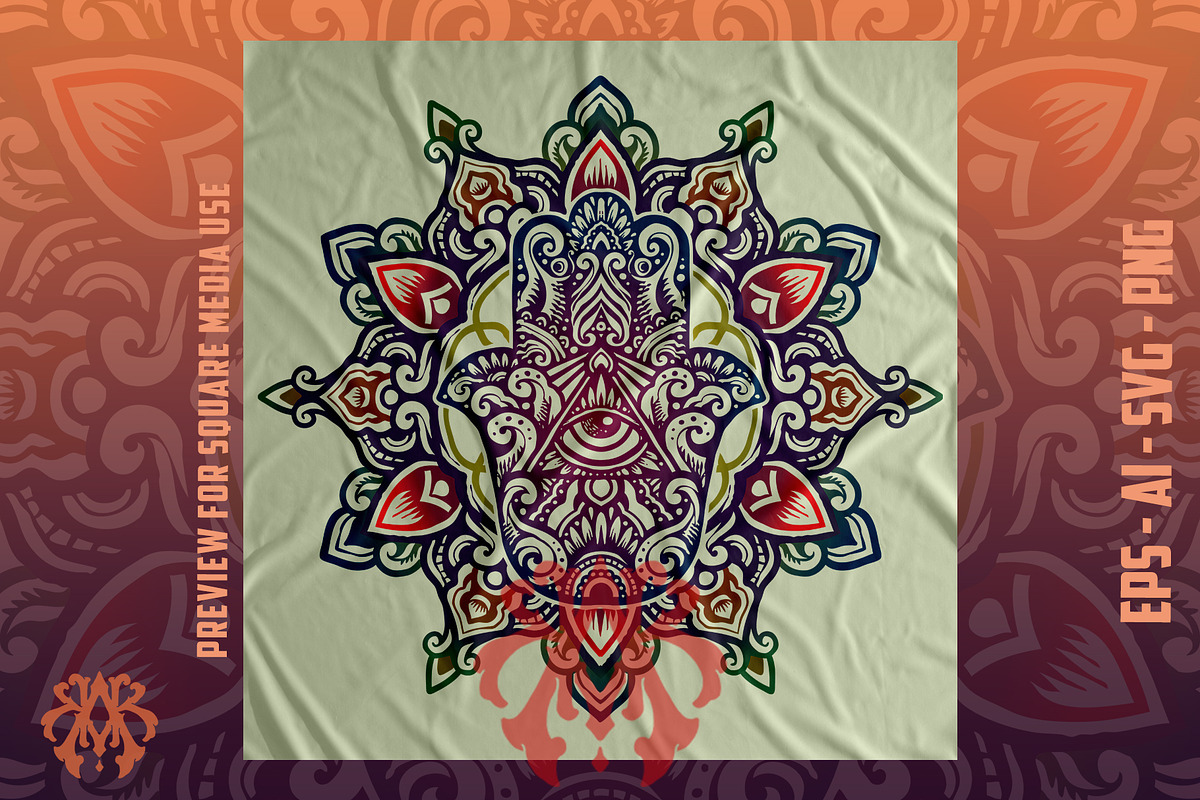 Hamsa Hand of Fatima Vintage Mandala, a Decorative Illustration by ...