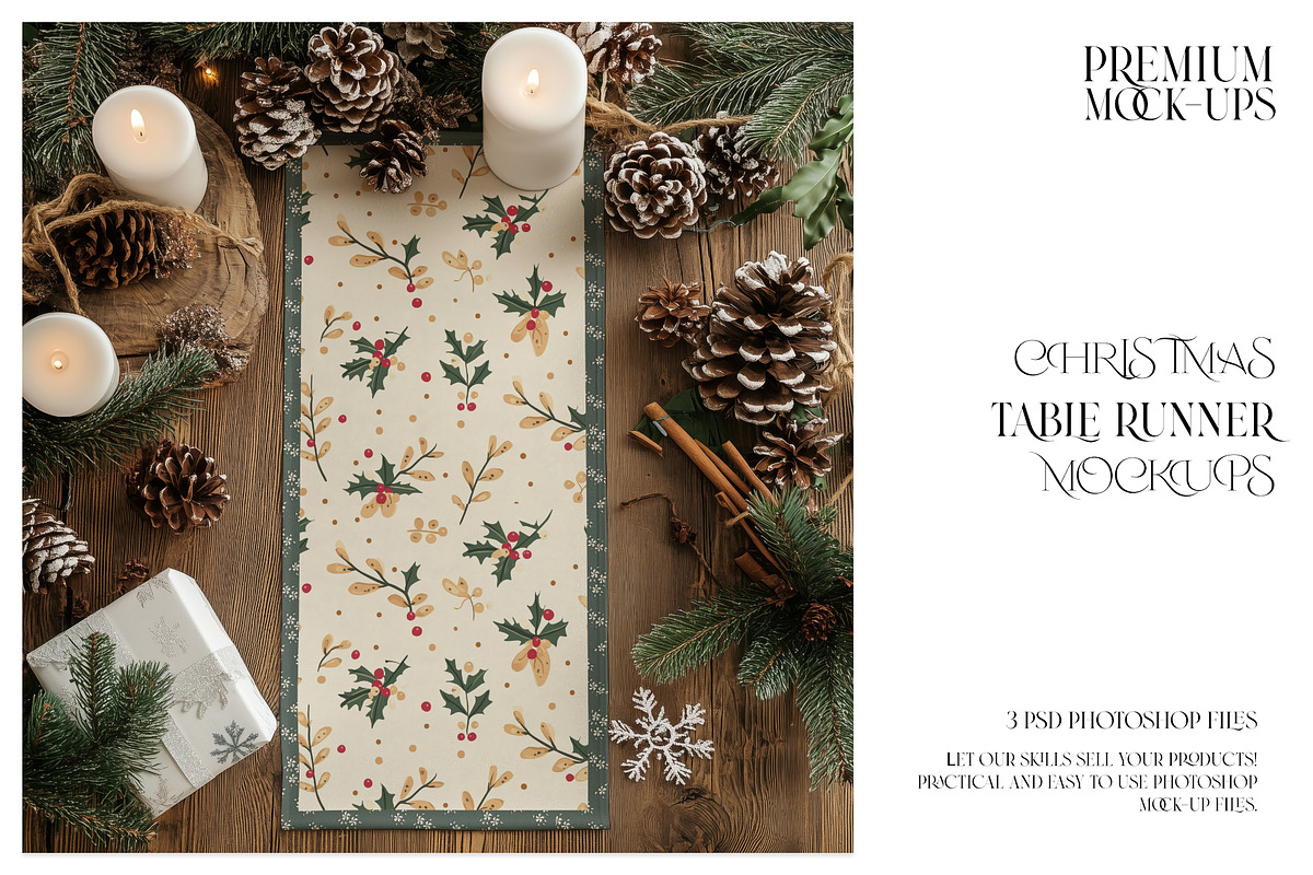 Christmas Table Runner Mockups, a Household Mockup by mock-ups