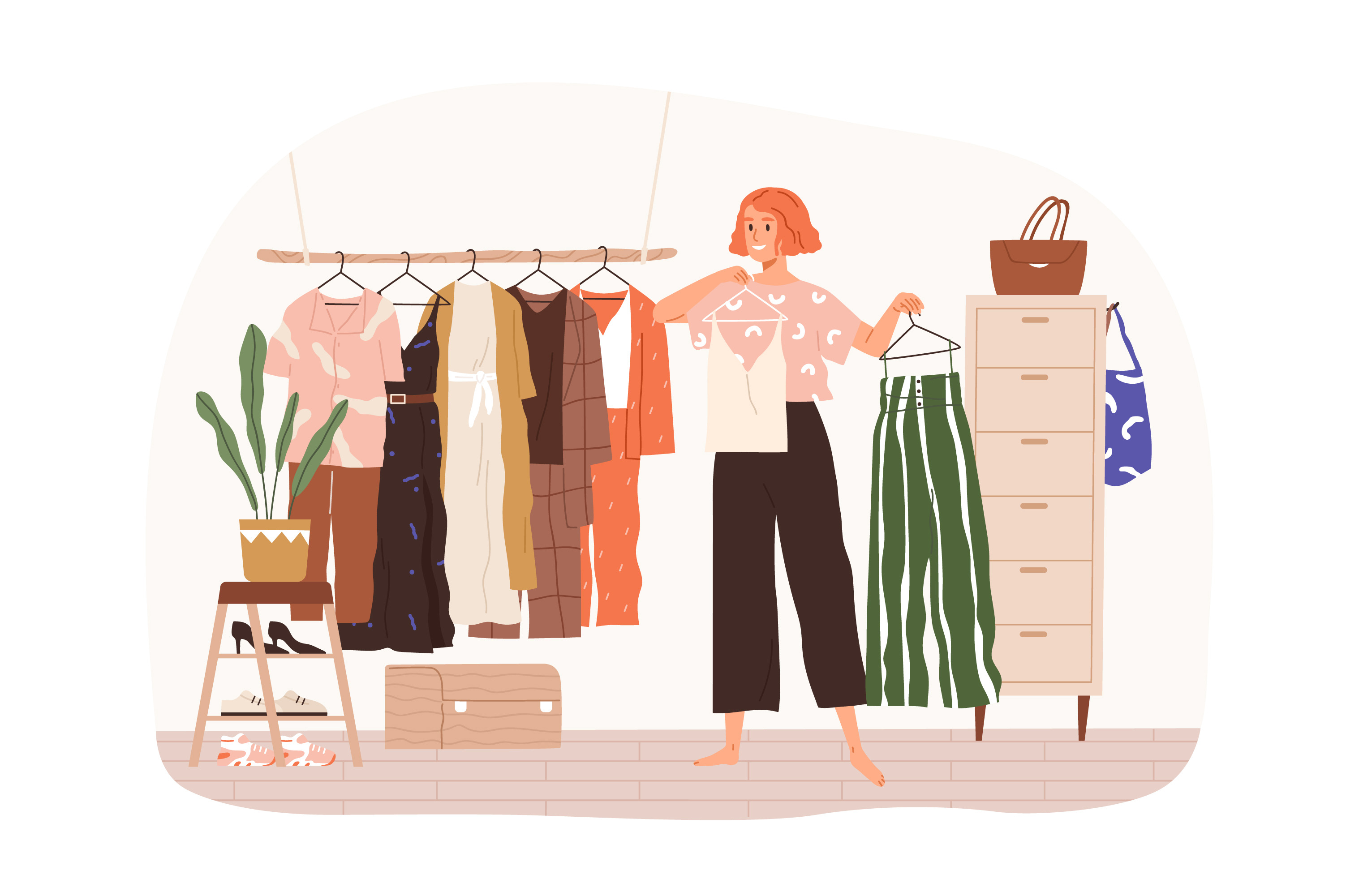 Woman choosing clothes in wardrobe, a Person Illustration by Good ...