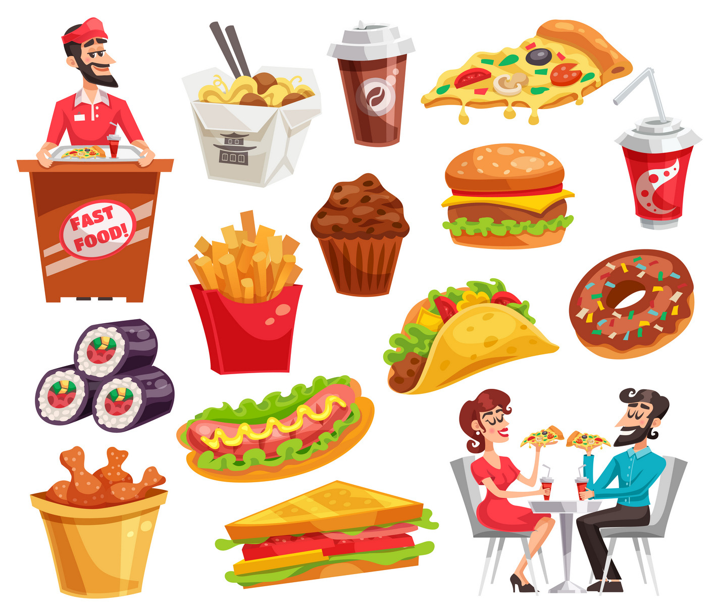 Fast food icons set, an Icon by Macrovector