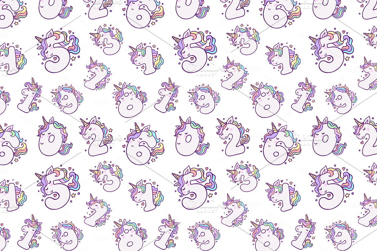 Cute Unicorn Numbers, an Animal Illustration by Apolinarias Art