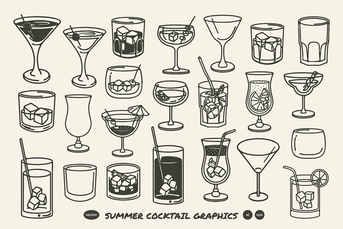 Summer Cocktail Line Drawing Graphic, an Illustration by Dordar.Lab