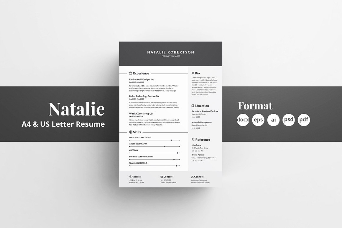 Resume/CV Template - Natalie, a Resume Template by Vackground