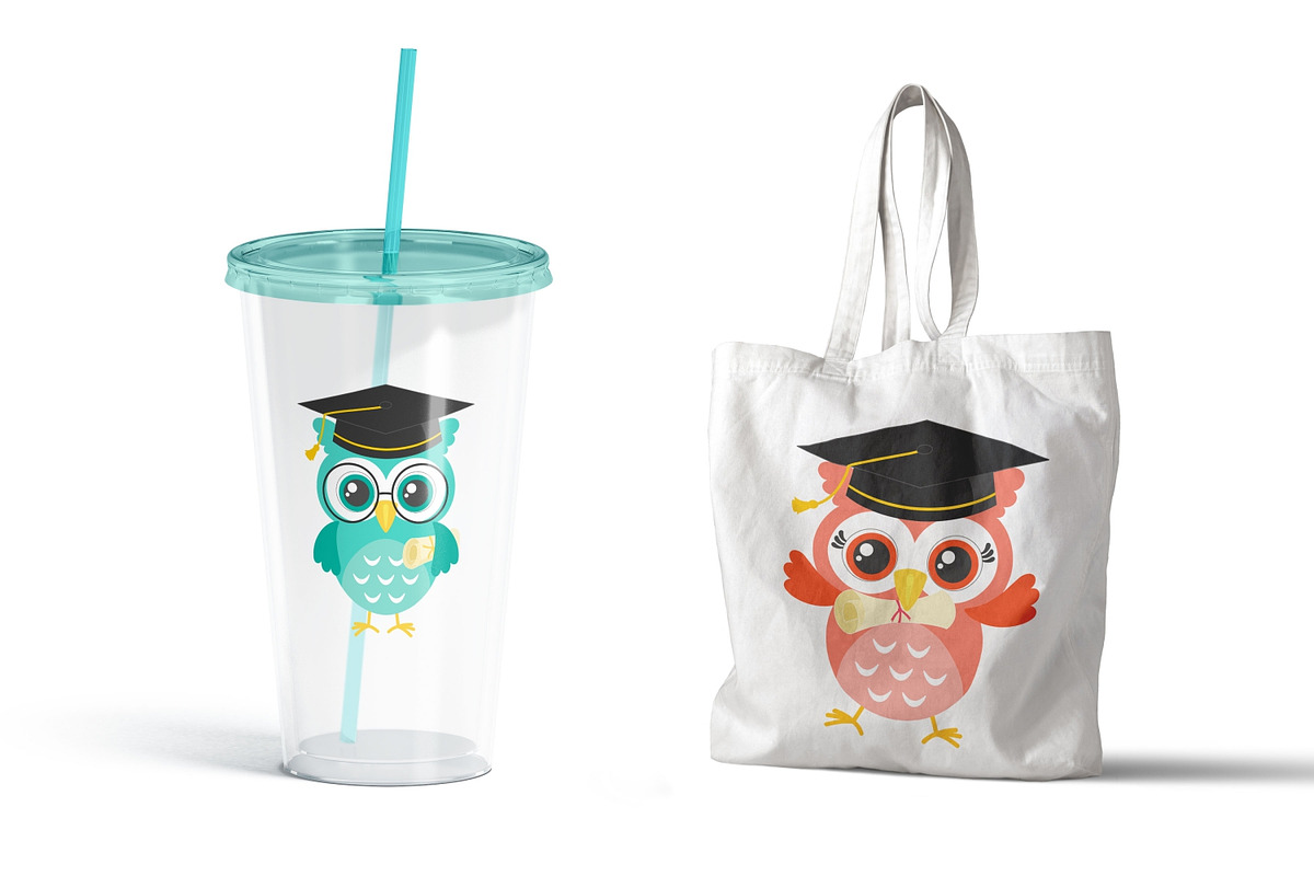 Graduation Owls Clipart and SVG Set, an Illustration by Huckleberry ...