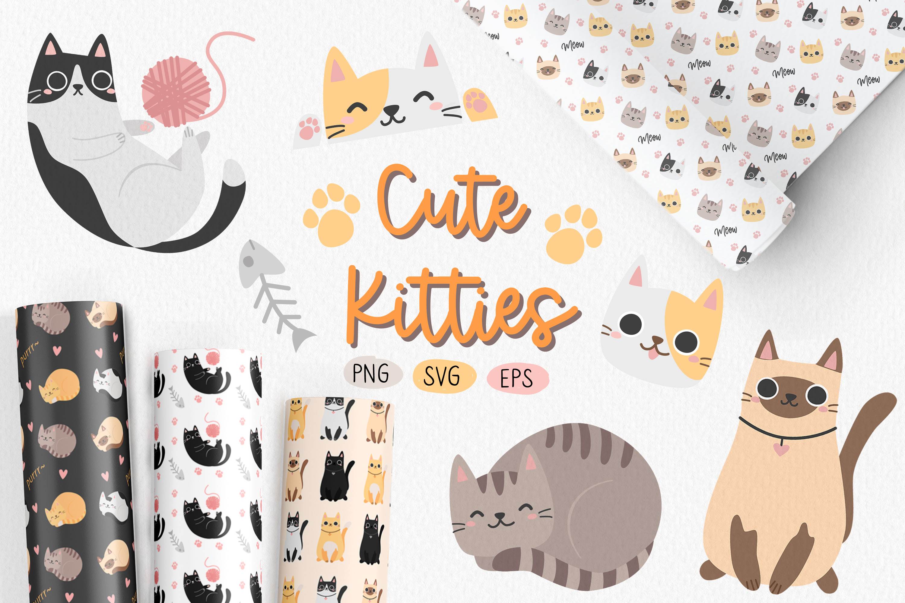 Cute cats clipart and patterns, an Object Graphic by LovelySmileStudio