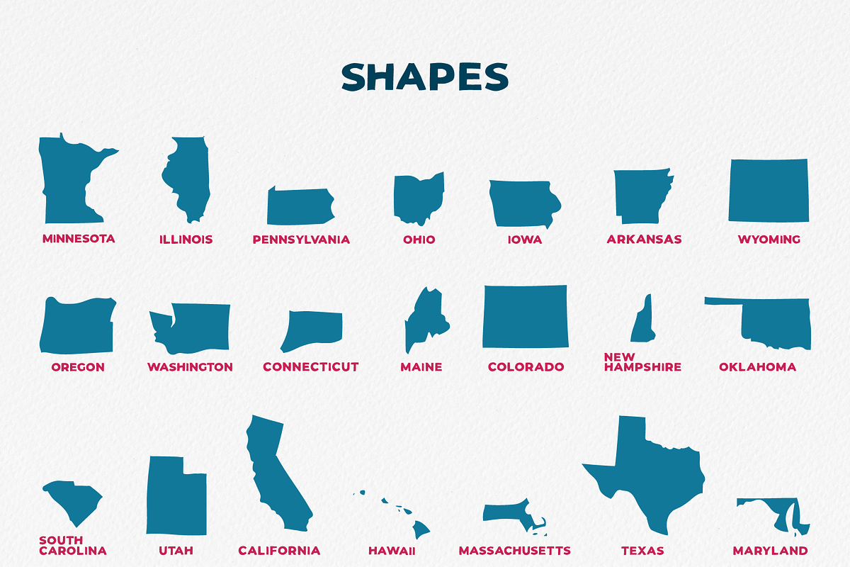 Set of 50 maps of USA States