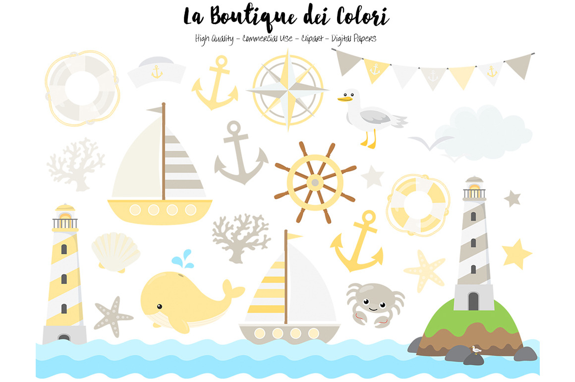 Yellow and Gray Nautical Clip Art, an Illustration by La Boutique dei ...