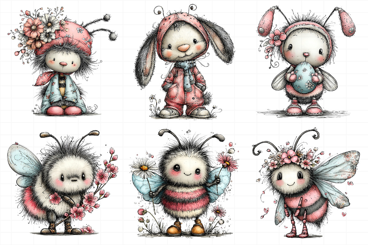 Whimsical Easter Bee Clipart, an Illustration by Daily.Designs