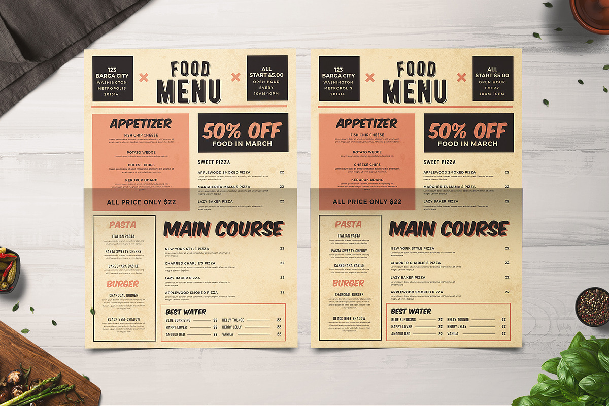 Retro Food Menu, a Flyer Template by Tokosatsu