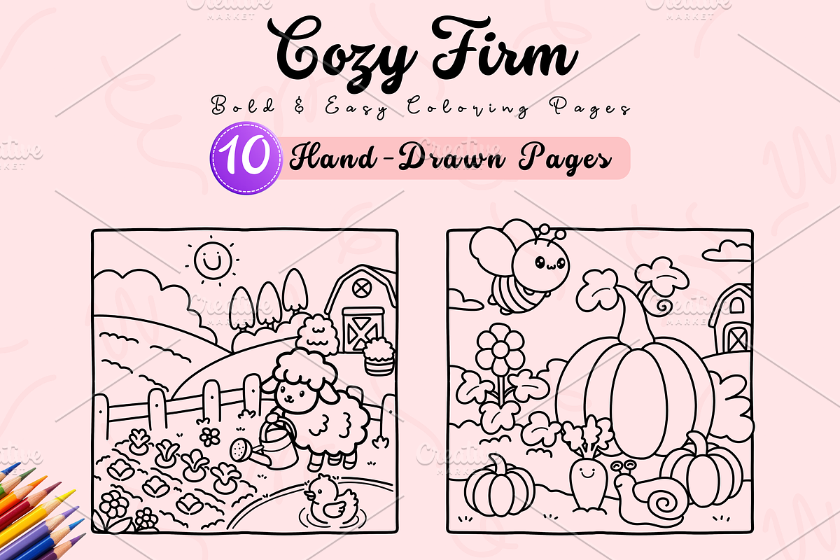 Bold & Easy Cozy Farm Coloring Page, an Object Illustration by Neon Studio