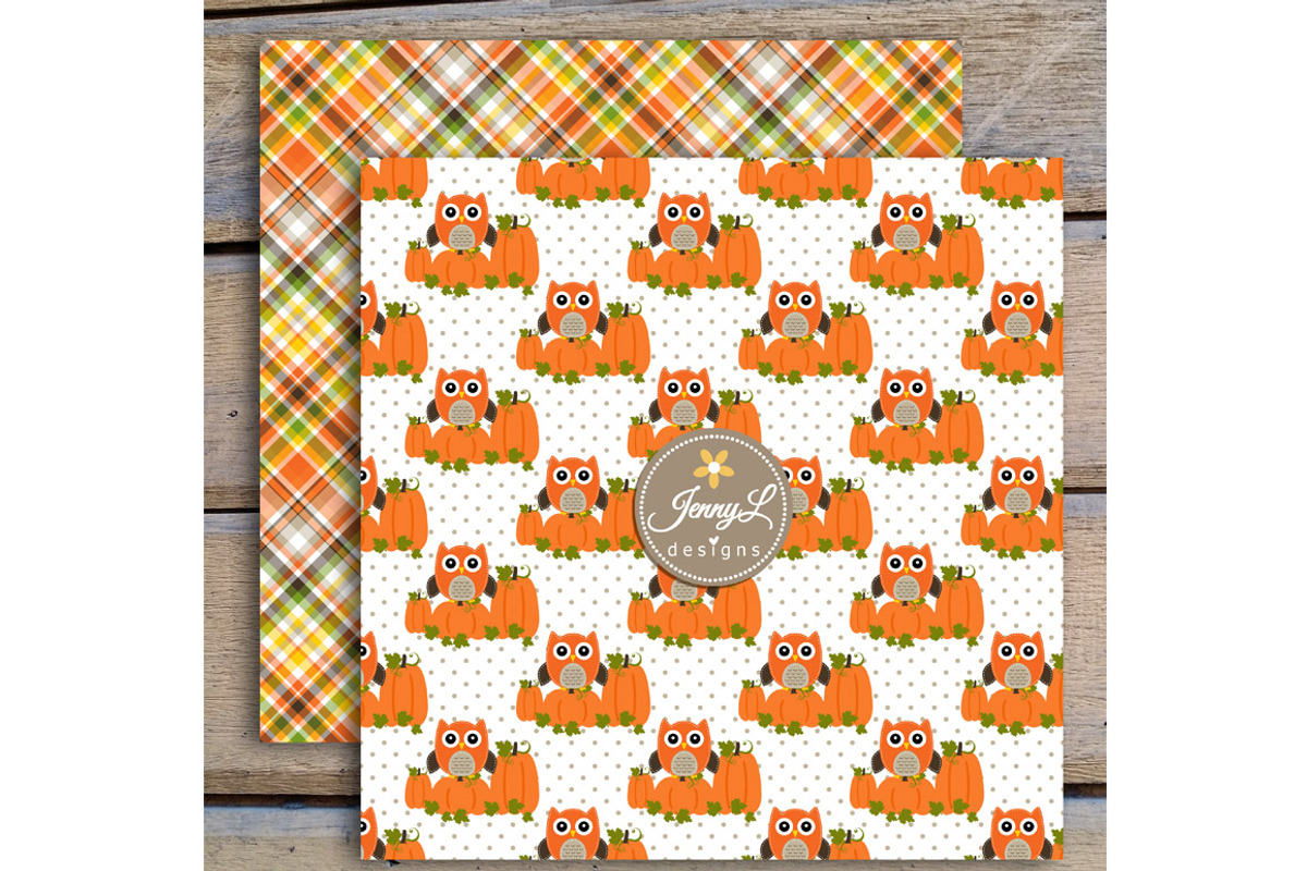 Fall Owl Autumn Digital Papers, a Pattern Graphic by JennyL Designs ...