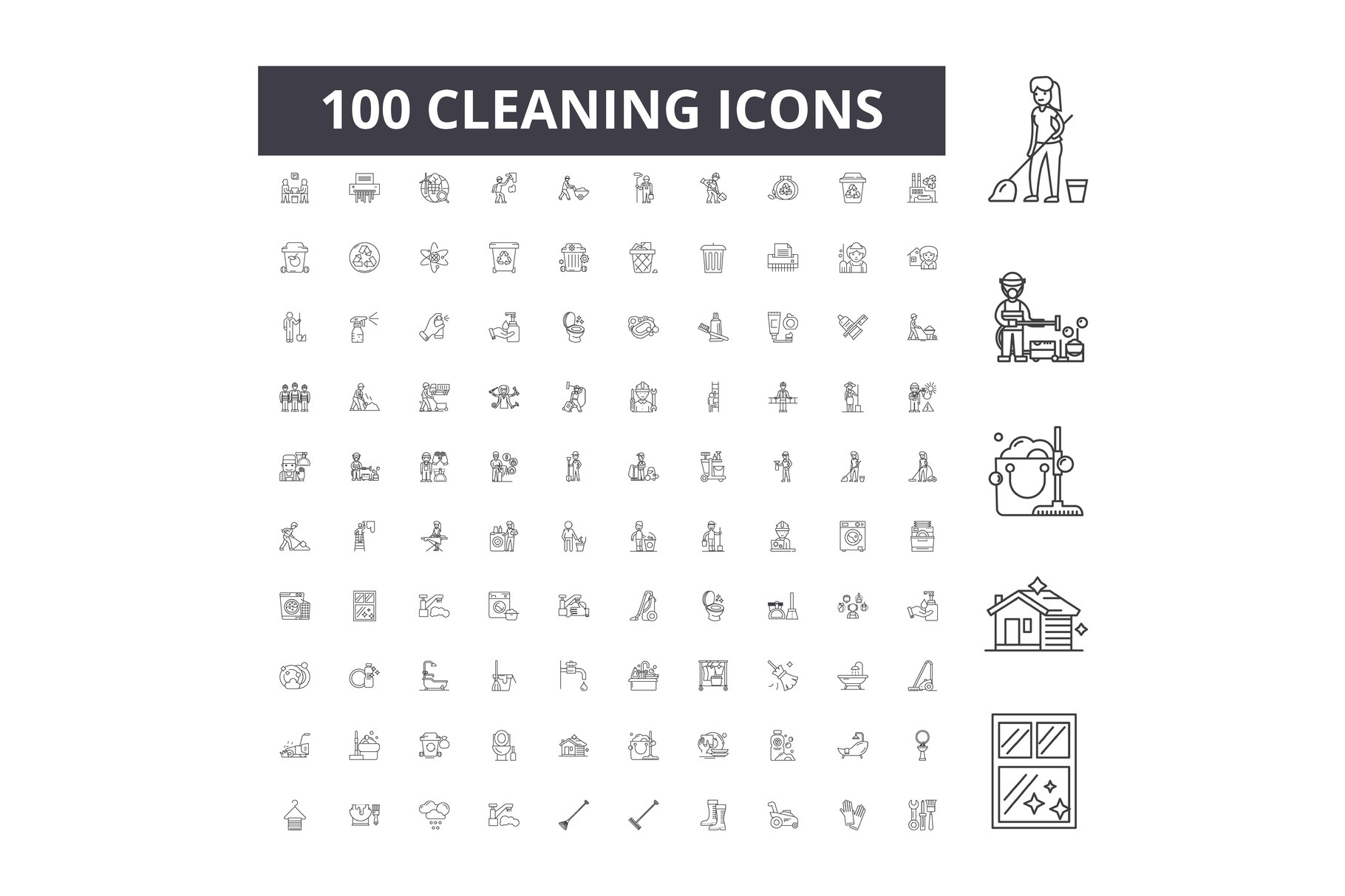 Cleaning line icons, signs, vector | Illustrations ~ Creative Market