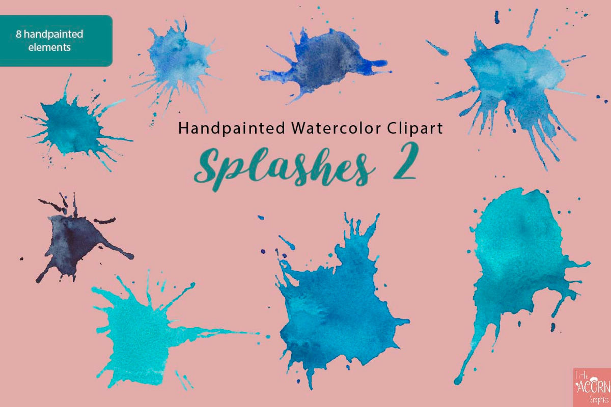 Watercolor Clipart Paint Splashes 2, an Illustration by LittleAcornGraphics