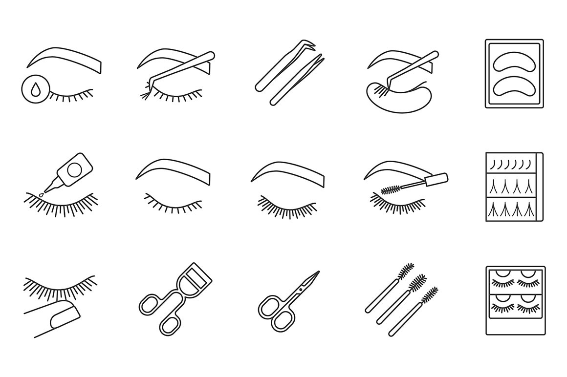 Eyelash extension linear icons set, an Outline Icon by bsd studio