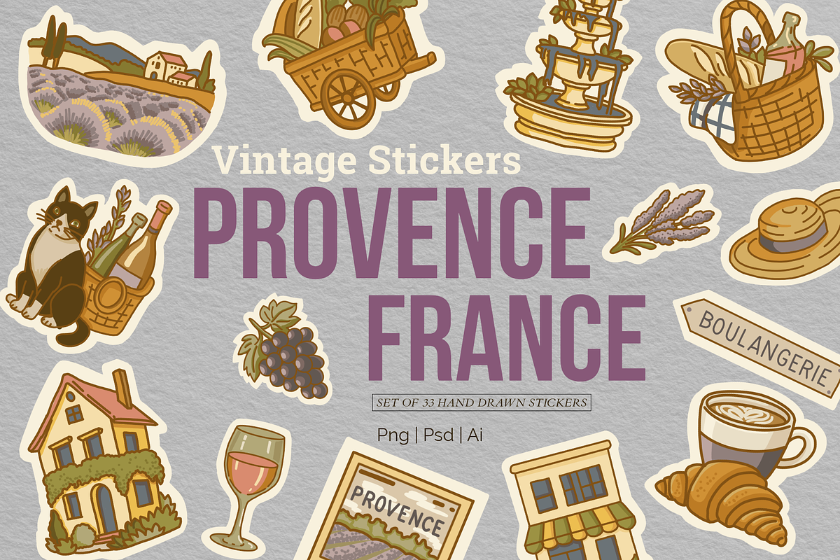 Vintage Stickers Provence France, an Illustration by MenoMelo Studio