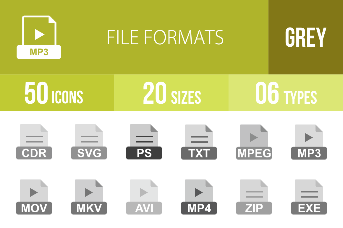 50 File Formats Greyscale Icons, an Icon by IconBunny