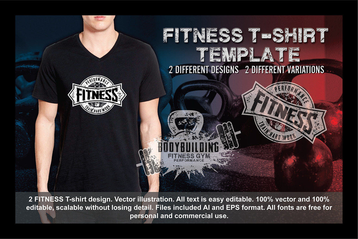 2 Fitness T-Shirt Template Vol 5, a Healthcare Illustration by shazi