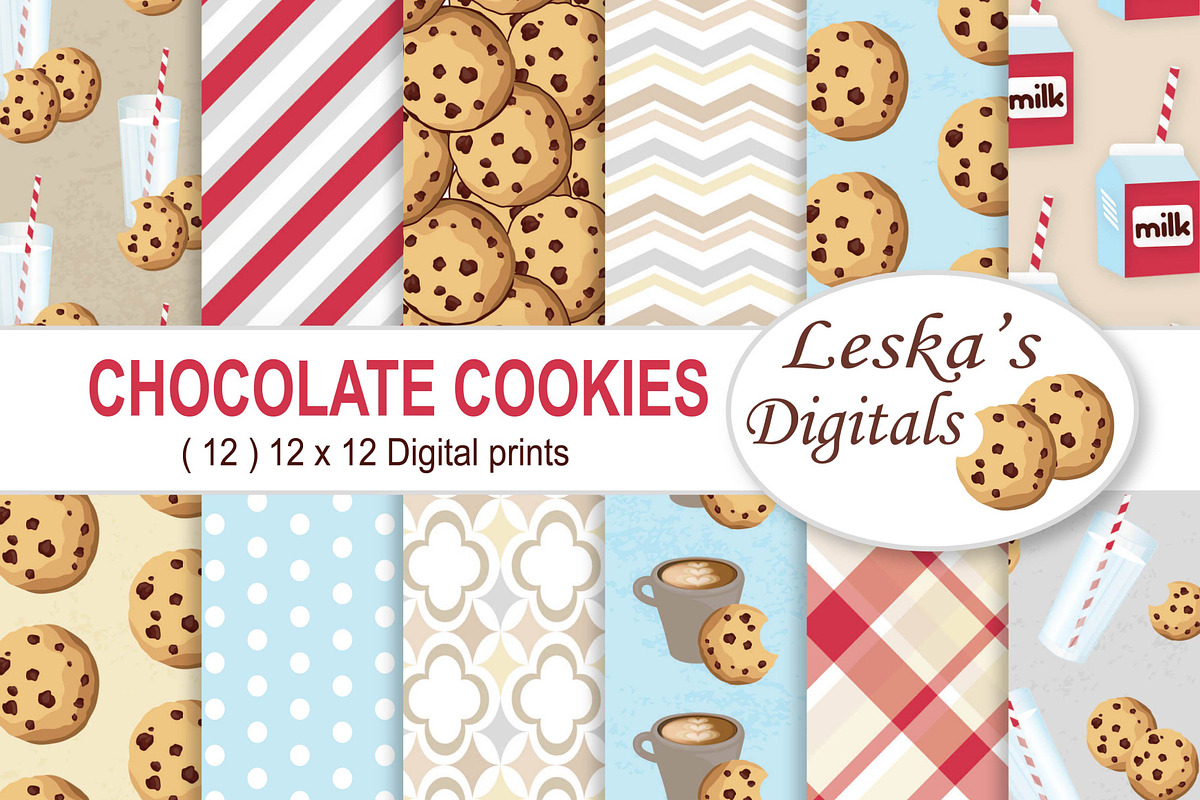 Milk and Cookies Digital Paper, a Pattern Graphic by Leska's Digitals