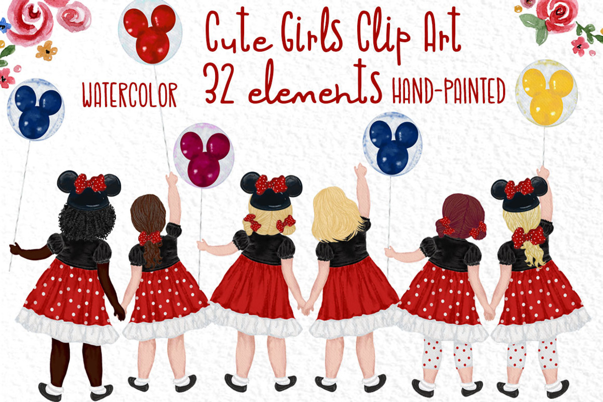 Cute Little girls Besties clipart, a Person Illustration by vivastarkids