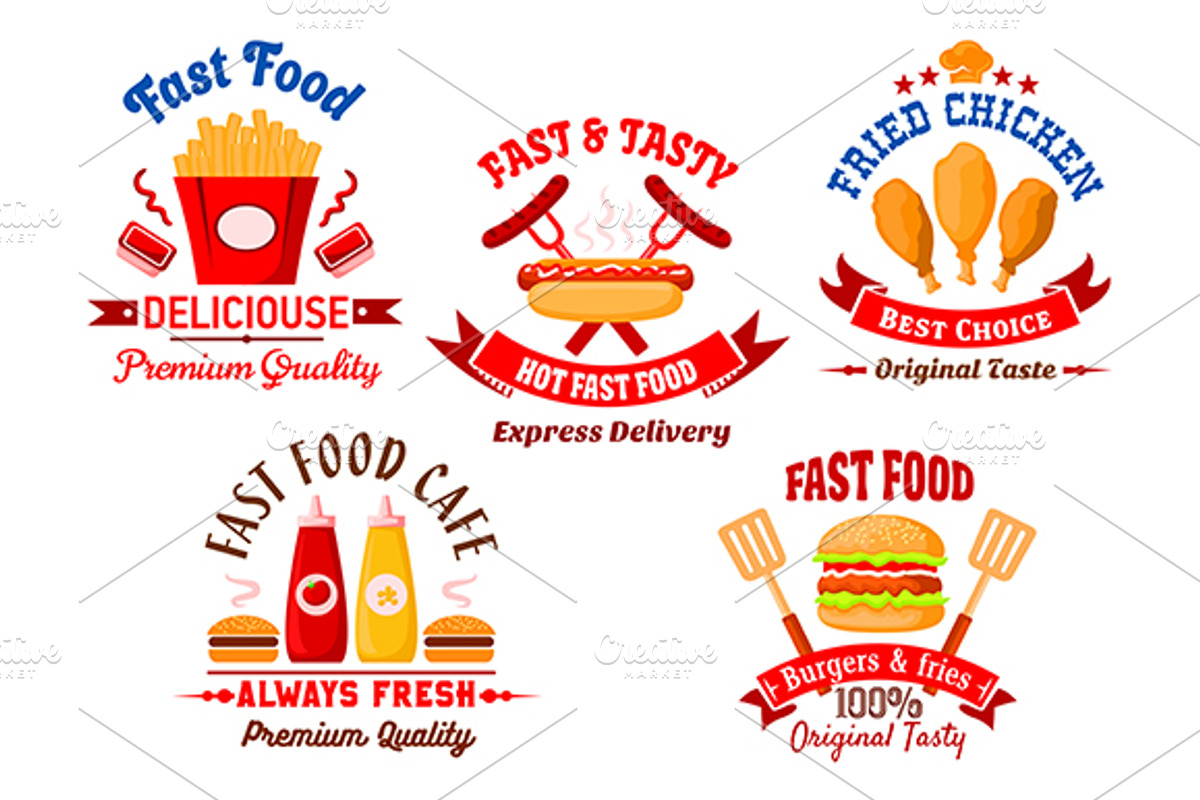 Fast food cafe labels and emblems, a Background Graphic by Vector Tradition