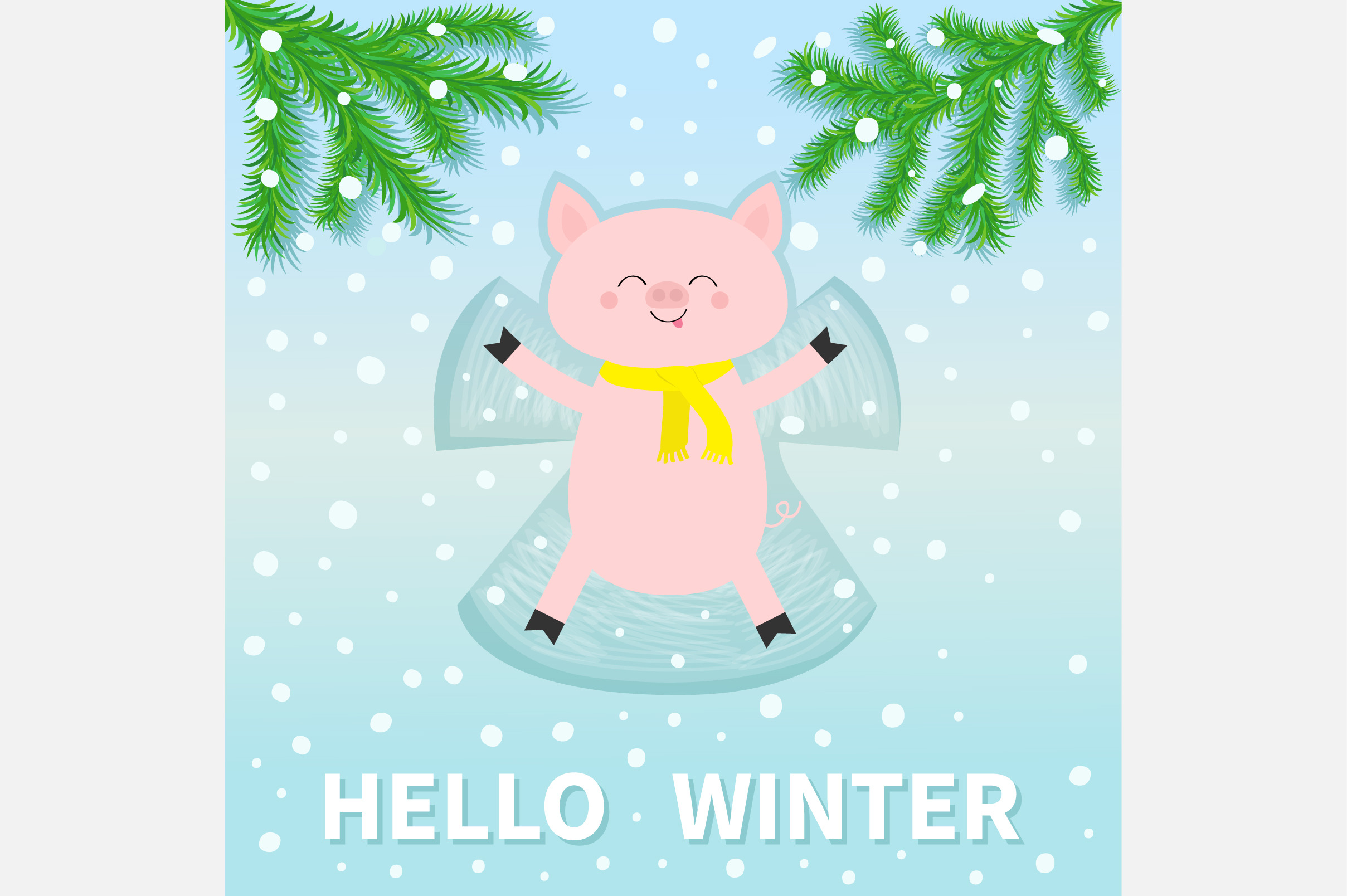 Hello winter. Pig making snow angel, an Animal Illustration by ...