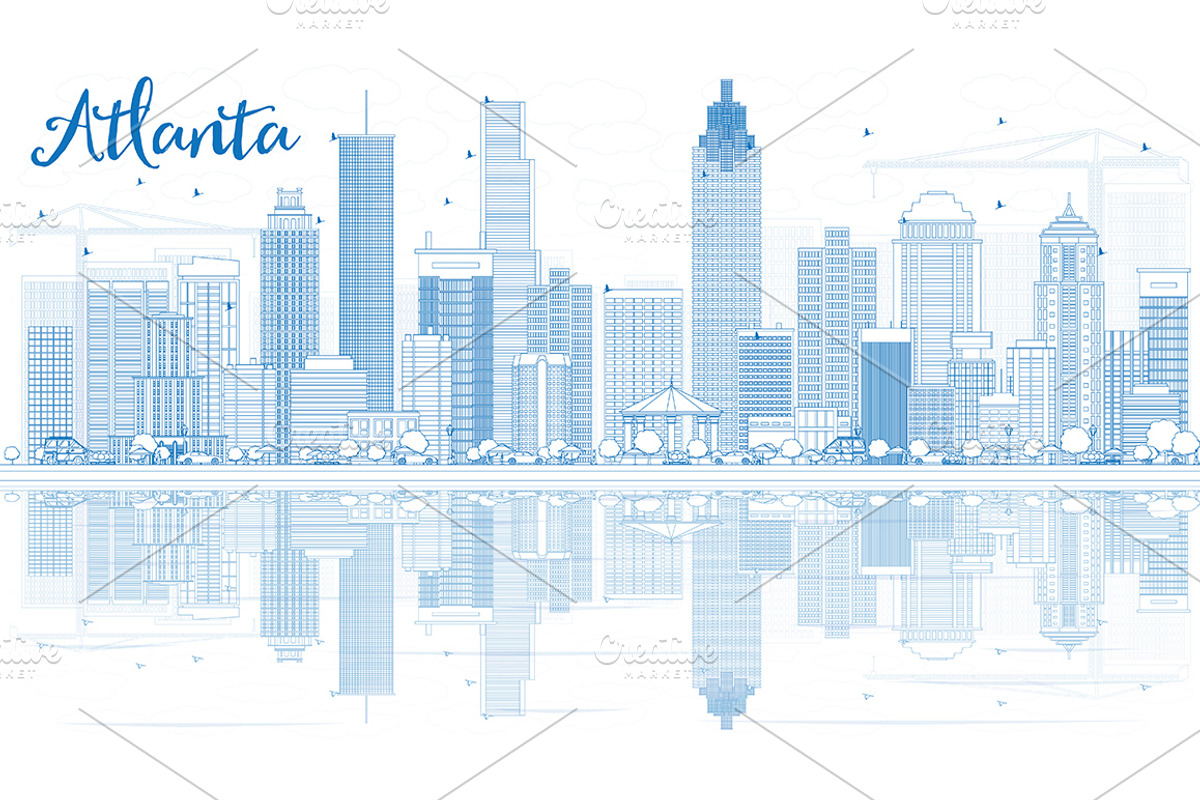 Outline Atlanta Skyline, a Person Illustration by Booblgum