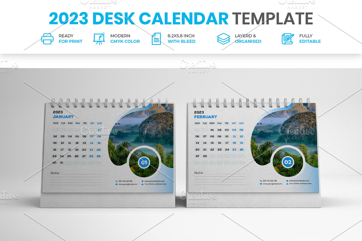 Desk Calendar Template 2023, a Templates & Theme by Mk_Studio ...