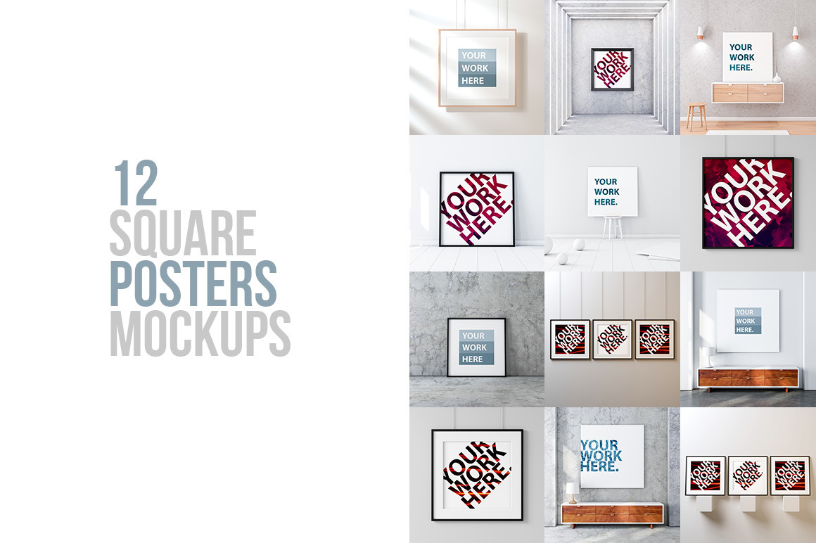 Square Poster Frame Mockup set, a Print Template by GreatFruit