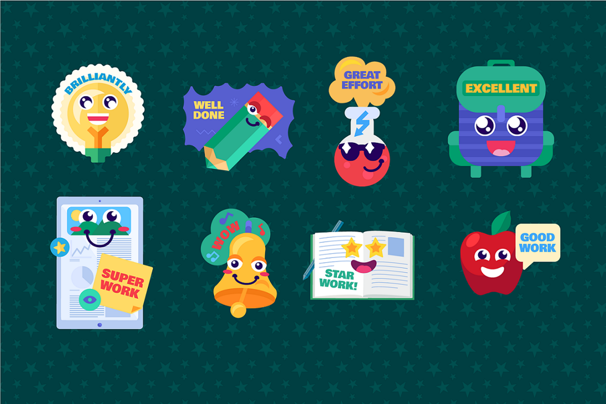 Cartoon Study Reward Stickers Set, an Object Graphic by barsrsind