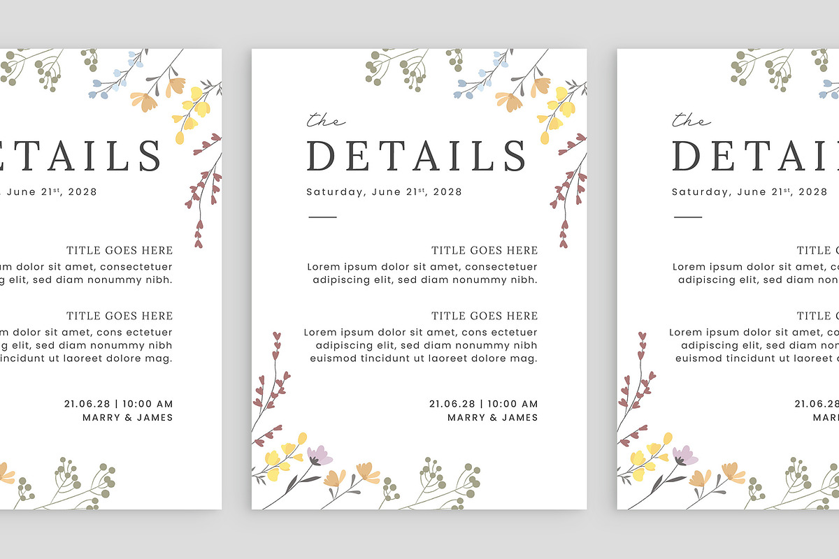 Simple Floral Wedding Invitation Set, an Invitation Template by BrandPacks
