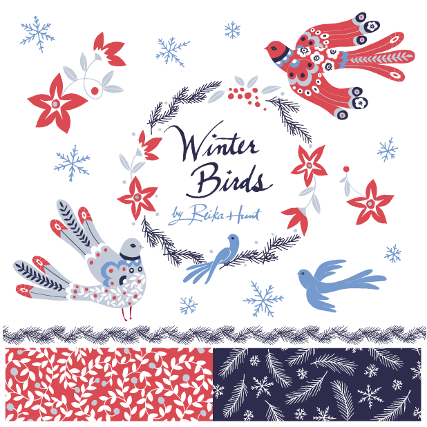 Winter Birds - Vector Clip Art Set, an Object Graphic by reika