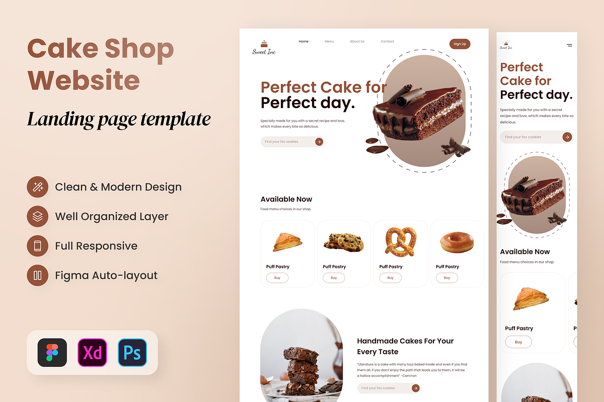 Sweet Inc - Cake Shop Landing Page, a Landing Page Template by SLAB! Design