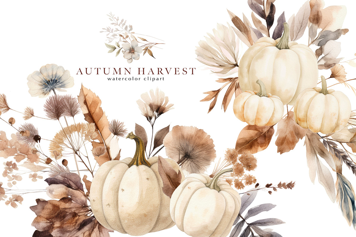 Watercolor Pumpkin Clipart Set, a Decorative Illustration by Patishop Art