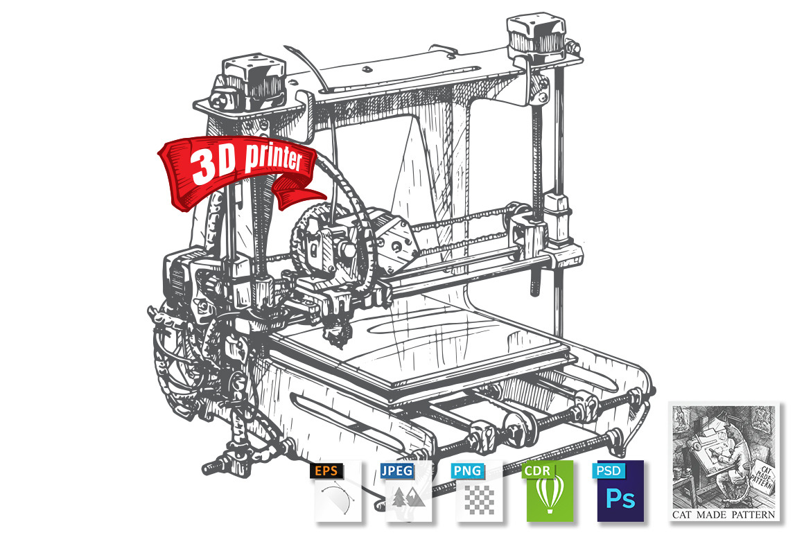 Plastic 3D printer, an Object Illustration by CatMadePattern