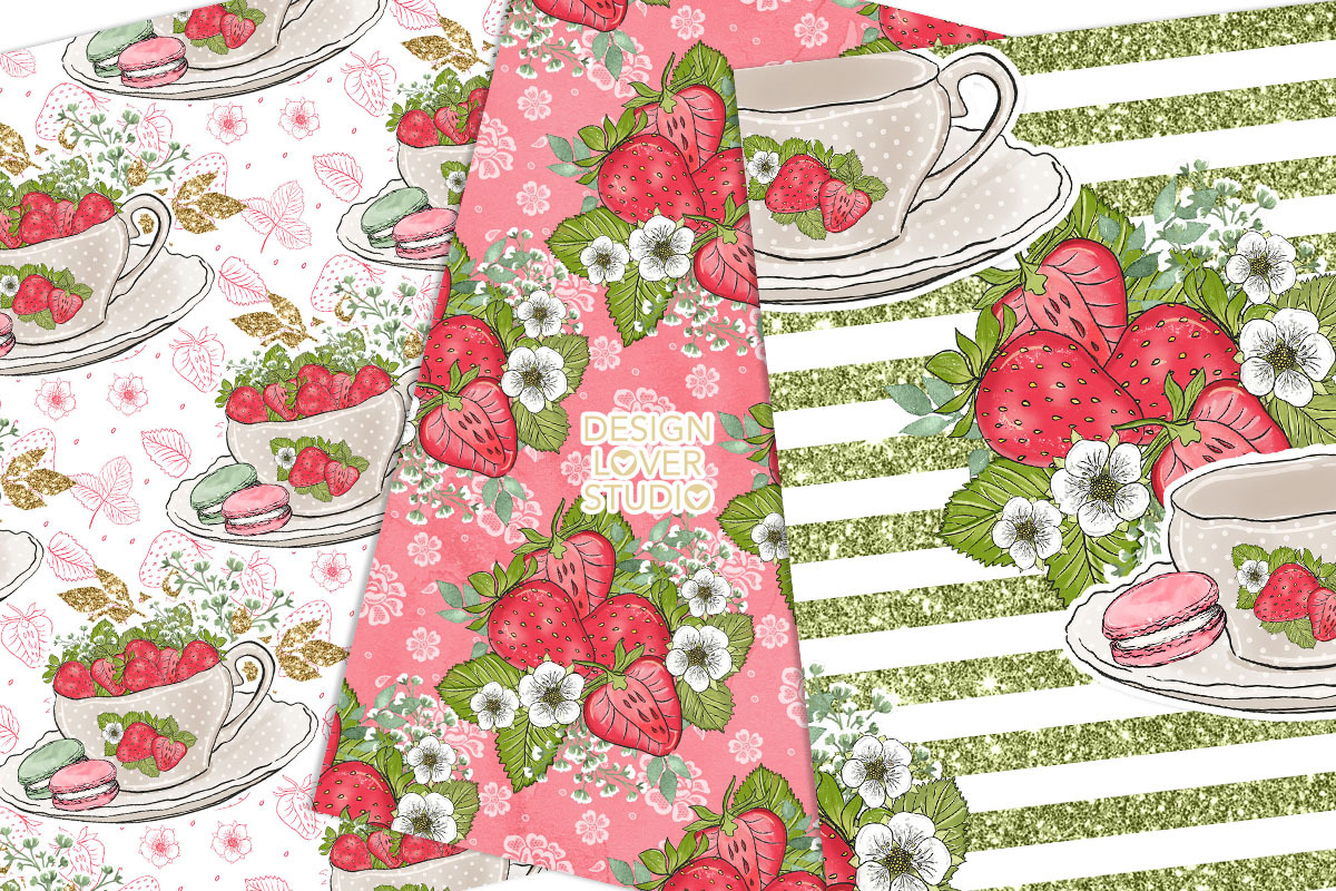 Strawberry digital papers, a Pattern Graphic by designloverstudio
