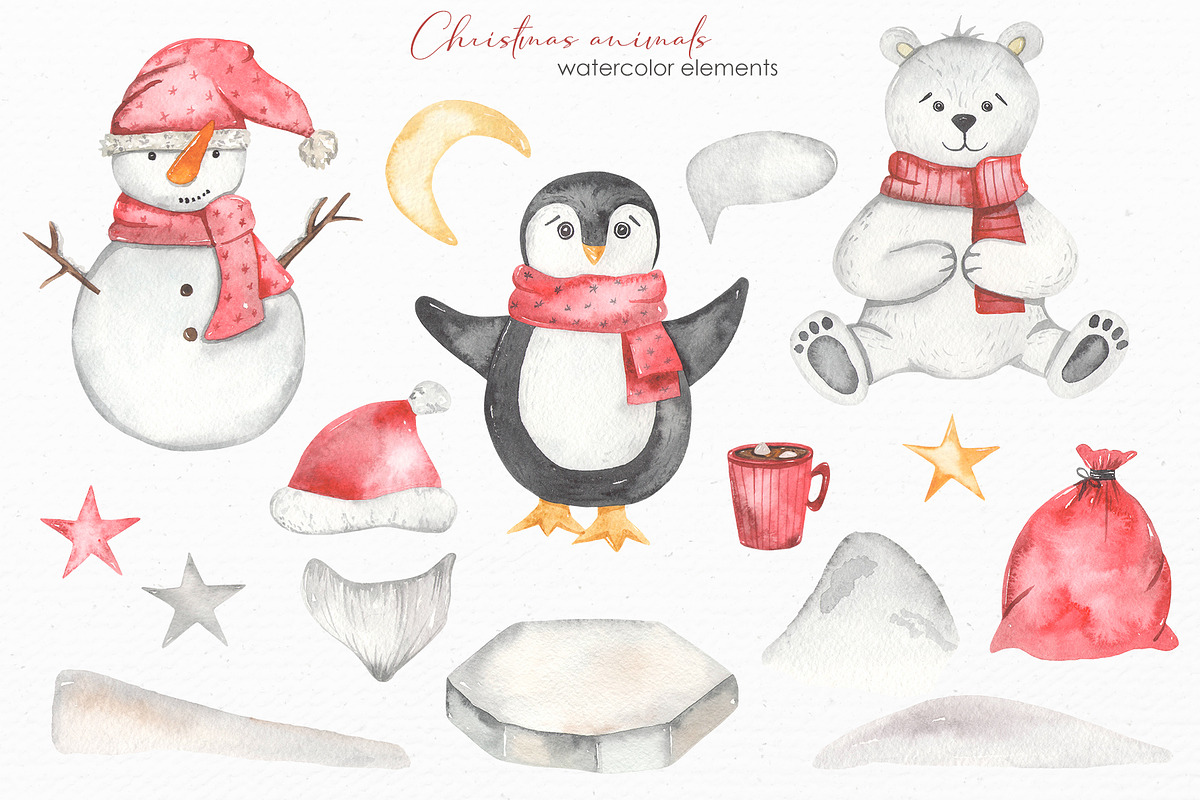 Christmas animals watercolor