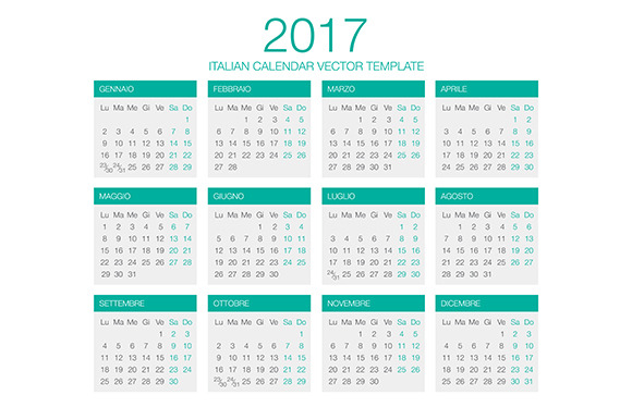 Italian Calendar Vector 2017, a Stationery Template by Urazovsky Design