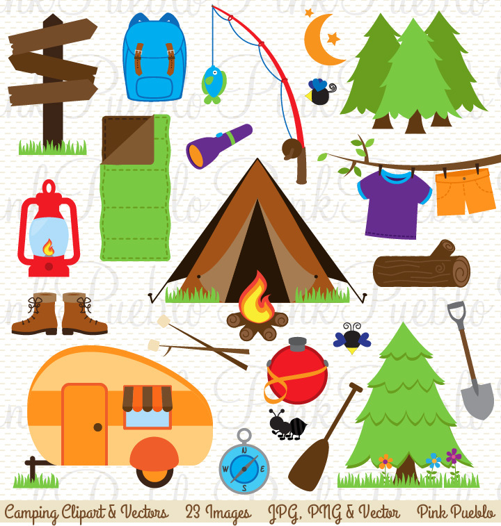 Camping Clipart and Vectors, an Illustration by PinkPueblo | Creative ...