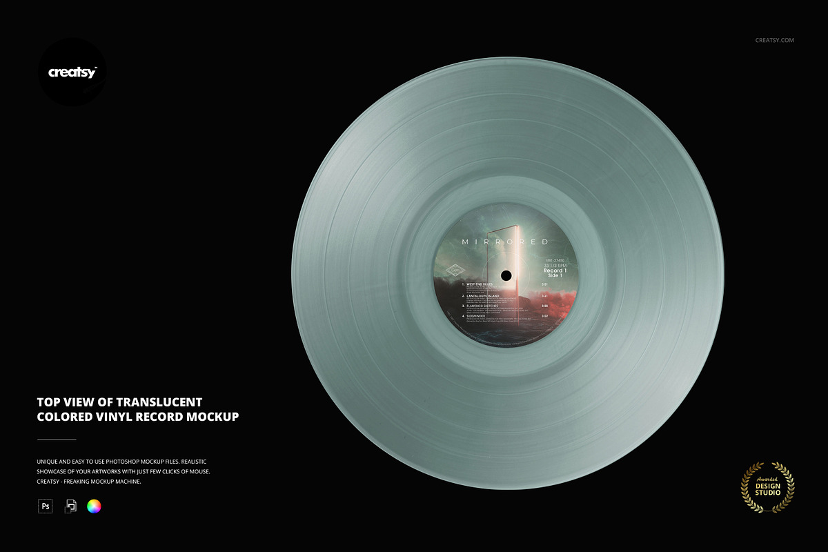 Translucent Vinyl Record Mockup, a Merchandise Mockup by creatsy5