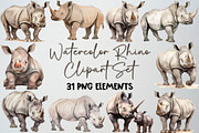 Watercolor Rhino Clipart, 31 PNG