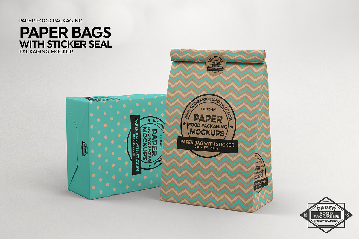 Paper Bags With Sticker Seal Mockup, a Packaging Mockup by INCDesign