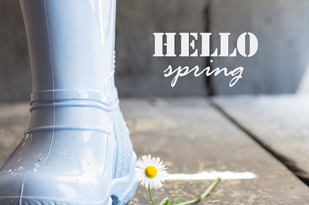 Hello spring idea daisy and boots on a vintage table featuring spring ...